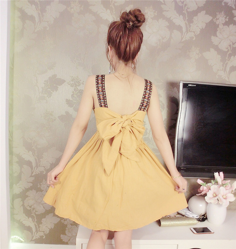 Κομψό γυναικείο φόρεμα σε μπλε και κίτρινο χρώμα - Badu.gr