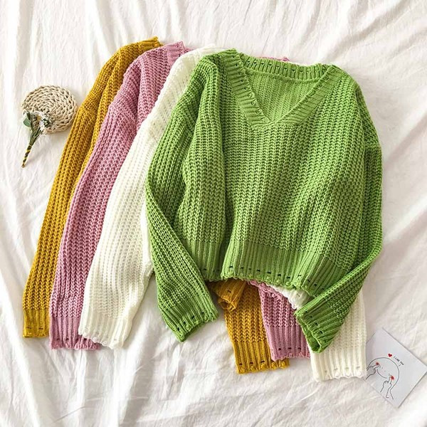 Badu Bg Ежедневен дамски пуловер с V образно деколте в четири цвята Badu Bg